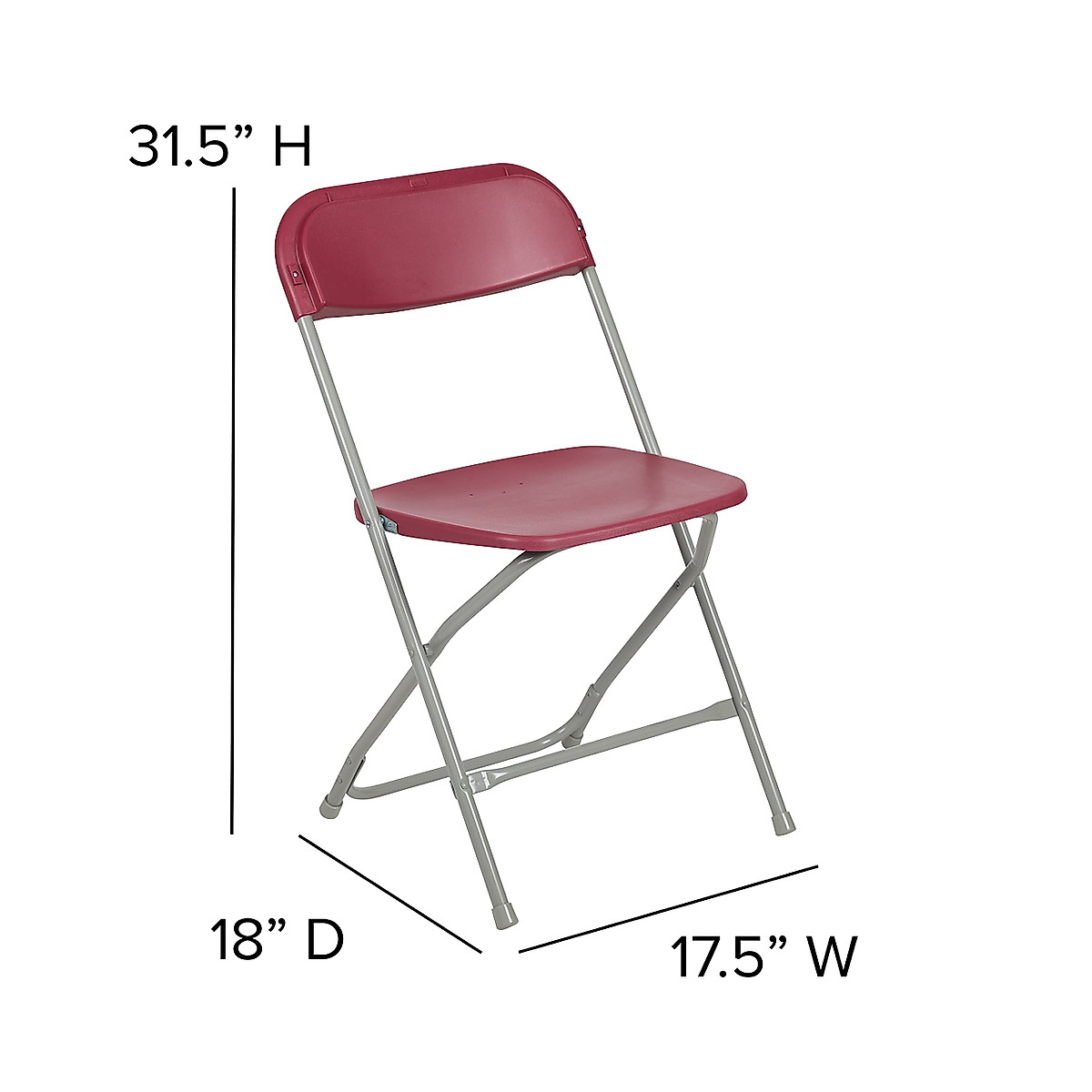 EMMA + OLIVER Set of 2 Plastic Folding Chairs - 650 LB Weight Capacity Lightweight Stackable Folding Chair in Red