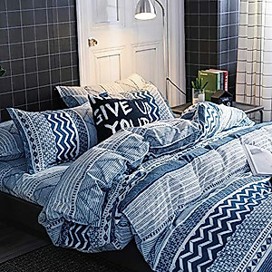 HYPREST Bohemian Duvet Cover Queen Size -Blue and Teal Duvet Cover Soft Lightweight Comforter Cover Set, Oeko-TEX Certificated (No Comforter)