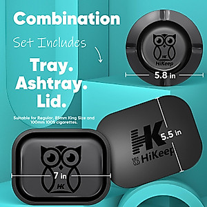 HiKeep Rolling Tray Set of 3, Matte Metal Rolling Tray with PVC Soft Magnetic Lid - 7 x 5.5, Ashtray - 5.8" (Owl Design)