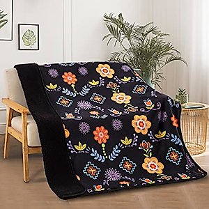 Nu Trendz (Native Floral Design Sherpa Fleece Throw Blanket for Couch, Super Fuzzy Soft Blanket for Sofa Chair, Double-Sided Cozy Plush Blanket Throw 50"x60"(Southwest Navajo Print) (Black)