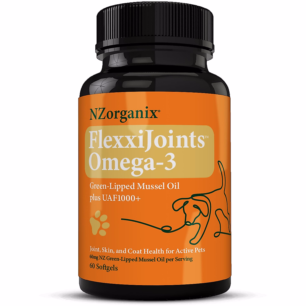 FlexxiJoints Omega-3 Hip and Joint Supplement • Green-Lipped Mussel Omega-3 Oil for Dogs • 100% New Zealand Green-Lipped Mussels (60 Softgels)