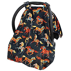 Dear Baby Gear Deluxe Car Seat Canopy - Infant Car Seat Cover - Baby Car Seat Cover - Carseat Canopy - Car Seat Cover for Baby Car Seat (Southwestern Tribal Horses - Reversible Custom Minky 40"x30")