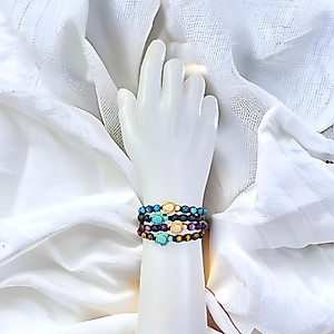 Nove Jewelry Leather Turtle Bracelet 4 Pieces Sea Turtle Beads Ocean Bracelets Natural Stone Turquoise Stretch Bracelet Turtle Beads Turtle Hemp - Friendship Gifts for Women Men Girls