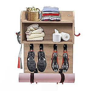 BETTAHOME Peloton Shelf Home Gym Storage Organizer for Shoe, Towel and Accessory Wall Mounted Rack Light Wood Color