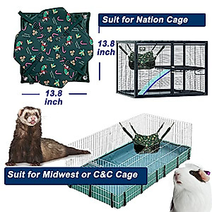 FULUE Ferret Rat Hammock,Ferret Cage Accessories Ferret Guinea Pig Hanging Bed HammockCute Ferret Stuff Tunnel for Cage Set Supplies 13.8inch (Green Christmas)