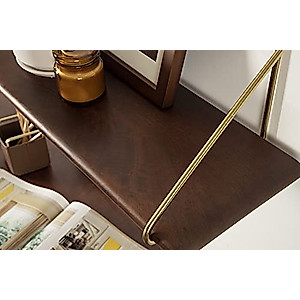 Kate and Laurel Palone Modern Wall Shelf, 24, Walnut and Gold, Minimal Transitional Shelf for Storage and Display