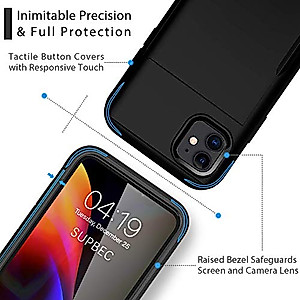 SUPBEC iPhone 11 Case with Card Holder and [Screen Protector Tempered Glass x2Pack] iPhone Wallet Case Cover with Shockproof Silicone TPU + Anti-Scratch Hard PC - Full Protective-2019-6.1"-Black