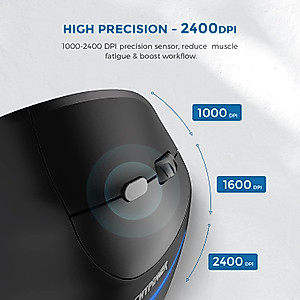 ECHTPower Ergonomic Wireless Mouse, Vertical Mouse with Adjustable DPI 2400/1600/1000, Rechargeable Mice with LED Light, Ergo Mouse for Laptop/PC/Windows/macOS
