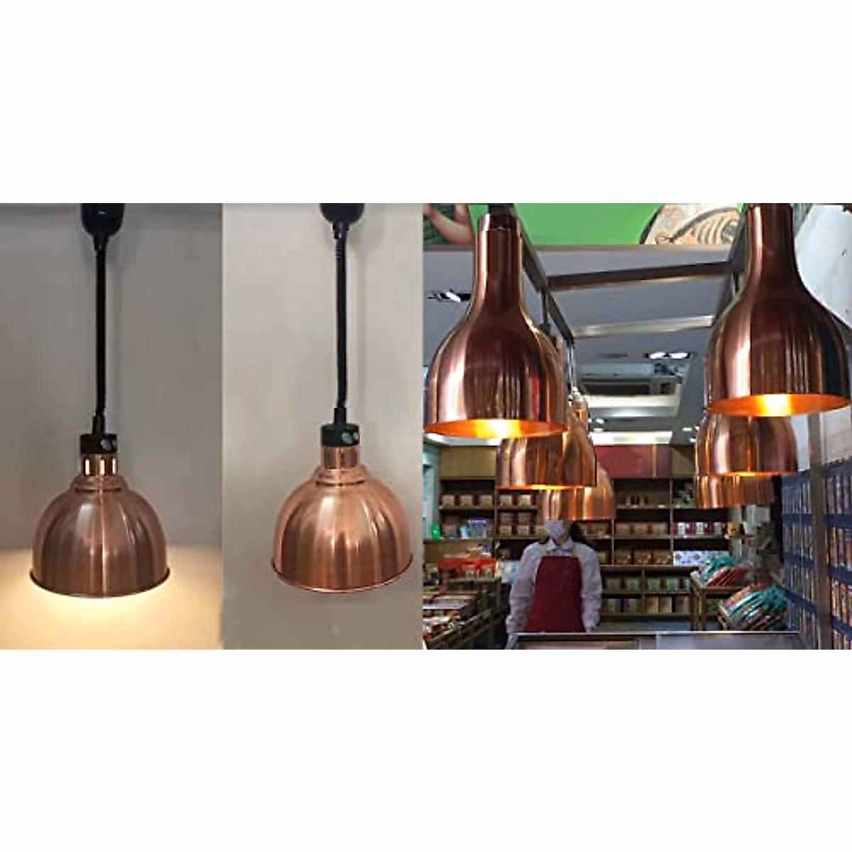 Food Warmer Lights Hanging Heating Lamp Retractable Heating Lamp for Buffet Restaurant (Dia.29cm) (Champagne)