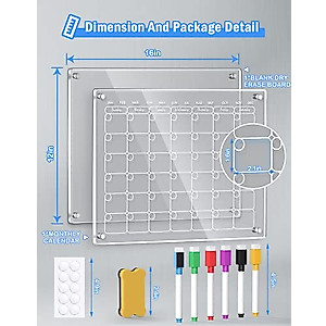 Acrylic Magnetic Dry Erase Calendar Board for Fridge, 16''x12'' Monthly Calendar&Blank Dry Erase Board for Fridge, 90% Stronger-Magnetic Whiteboard Planner Also for Stainless Steel 6 Markers 1 Eraser