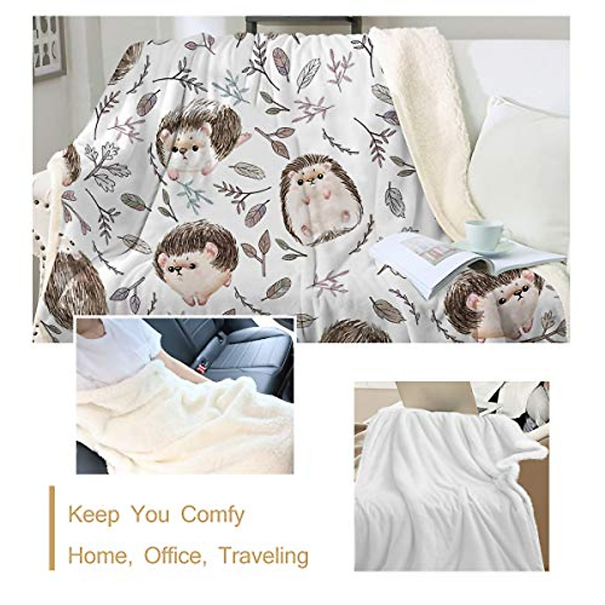 Sleepwish Hedgehog Blanket Cute Hedgehog Throw Blankets for Kids Teens Boys Hedgehog Blankets and Throws Soft Sherpa Fleece Plush Blanket Valentines Day Hedgehog Gifts for Adults Women (50"x60")