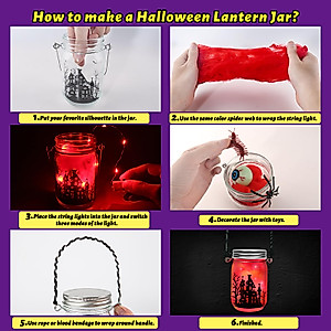 Halloween Crafts for Kids, 8 PCS Halloween Mason Jar with Accessories for DIY Craft, Halloween Art Party Favor Supplies, Halloween Decoration Trick or Treating, Classroom Halloween Art Activities