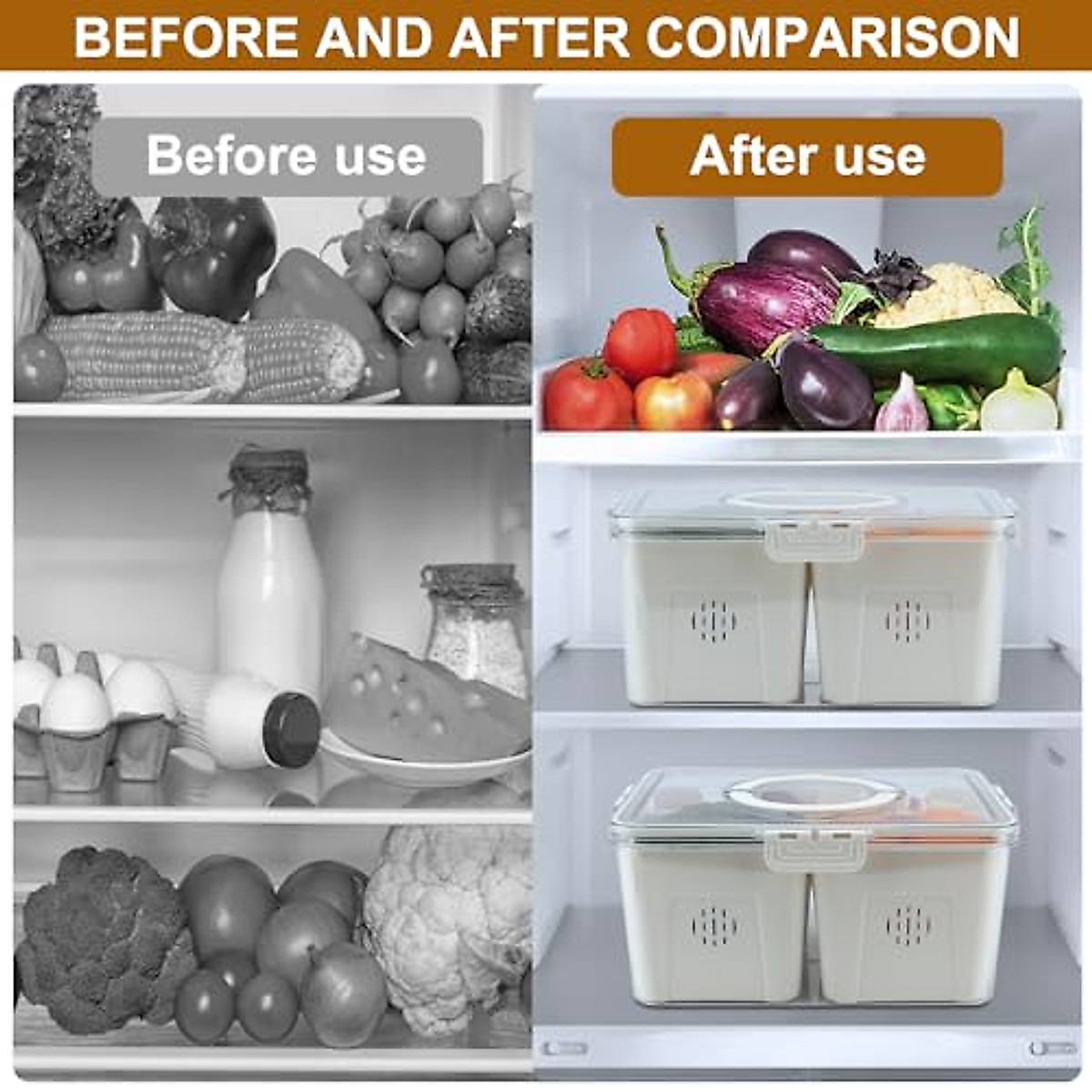Airtight Fruit Storage Containers for Fridge with Lids & Handle, BPA-Free Food Storage Container with 4 Removable Colanders, Berry Vegetable Fresh Produce Saver, Refrigerator Organizer Bins