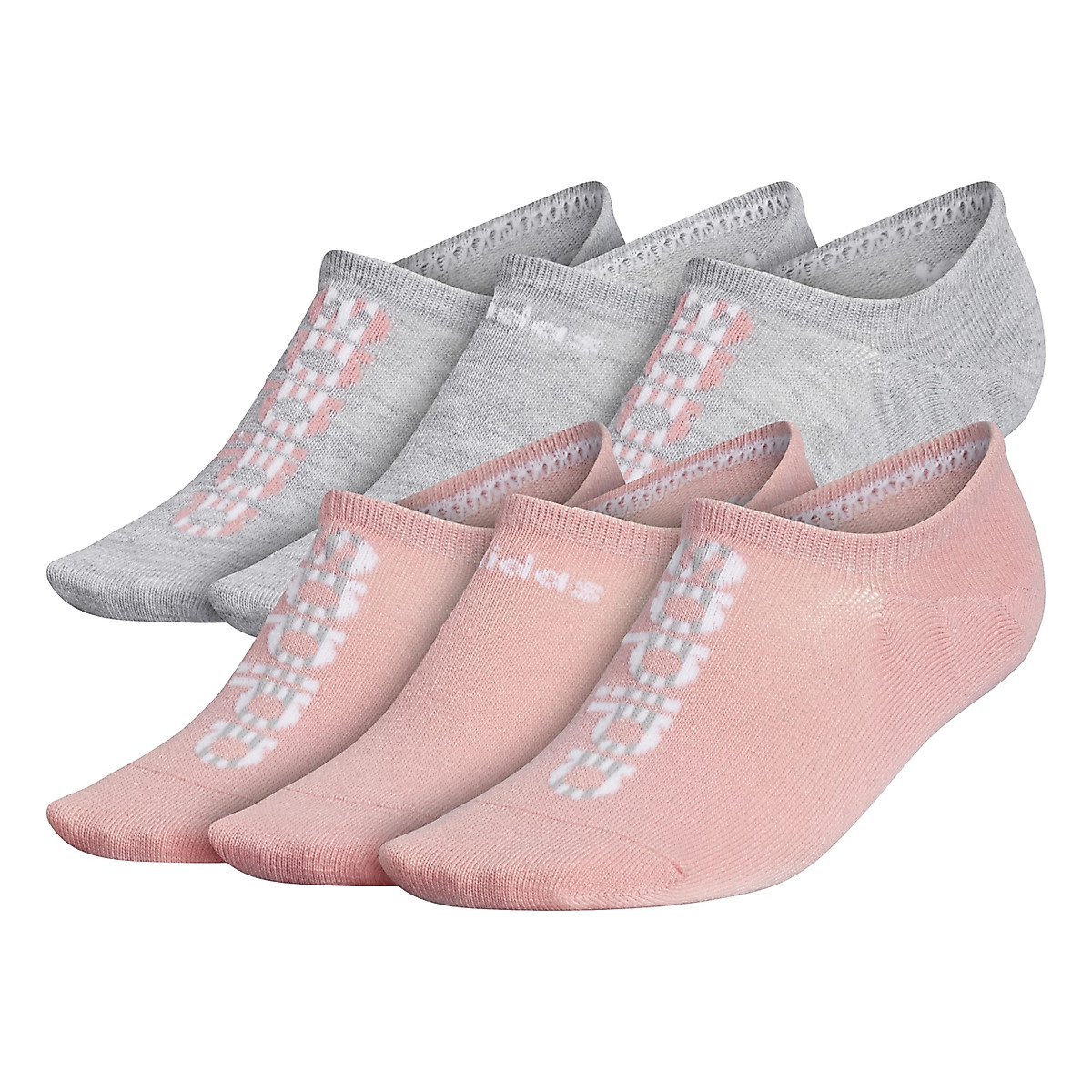 adidas Women's Superlite Linear Super No Show Socks (6-Pair), Glory Pink/White/Clear Onix Cool Light Heather Grey/Glory Pink/White, Medium