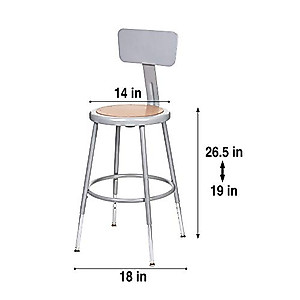 OEF Furnishings (2 Pack) Height Adjustable Grey Shop Stool with Backrest, 18-27" High