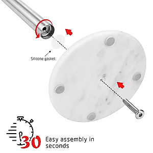 HESHIBI Paper Towel Holder Countertop with 7" Weighted White Marble Base,Modern Free Standing Paper Roll Holder, Brushed Nickel Finish Stainless Steel Stand Paper Towel Holder for Kitchen and Bathroom