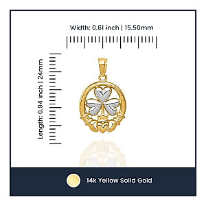 IceCarats 14K Solid Yellow Gold Lucky Clover Leaf Shamrock Flower Heart Irish Claddagh Necklace Celtic Charm Pendant Jewelry Only