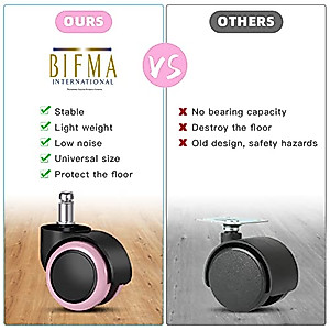 Office Chair Caster Wheels Replacement(Set of 5) for Hardwood Floors and Carpet- Heavy Duty Caster Support up to 1000bls, Office Rubber Chair Wheels,2 inch,Universal Size (Pink)