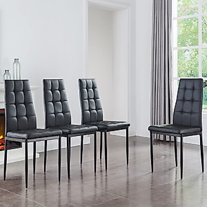 WISOICE Black Dining Chairs Set of 2, Kitchen Chairs for Dining Room Chairs, PU Leather Padded Cushion, High Back and Metal Legs