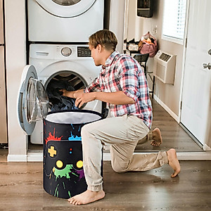 Zhehao 2 Pcs Gamer Laundry Basket Boys Hamper Kids Gaming Storage Basket Hamper Clothes Organizer Toy Storage Waterproof Laundry Hamper for Bedroom Bathroom Gamer Room Decor(Stylish)