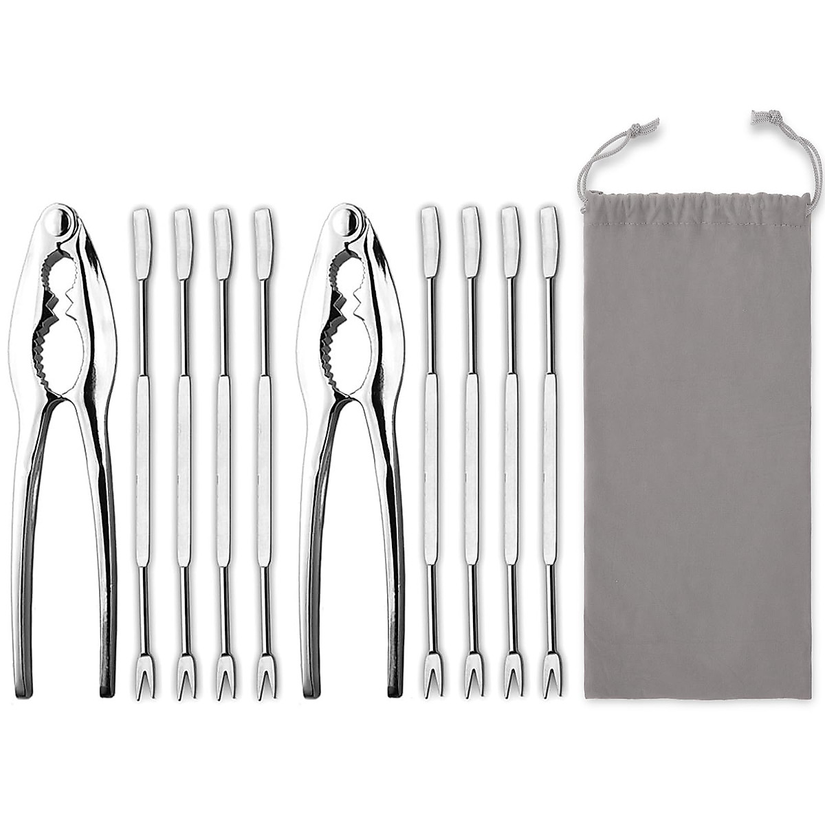 HIWARE Lobster Crackers and Picks Set, 10-Piece Crab Leg Cracker Tools - Stainless Steel Seafood Crackers & Forks Nut Cracker Set - Dishwasher Safe