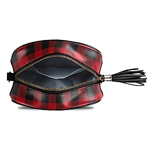 ALAZA PU Leather Small Crossbody Bag Purse Wallet Red Black Buffalo Lattice Plaid Cell Phone Bags with Adjustable Chain Strap & Multi Pocket