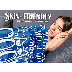 InnoBeta Cat Lover Blanket Throw Blue, Flannel Blankets for Cat Mom, Unique Cat Mom Gifts, Best Cat Lover Gifts on Christmas, Birthday, Thanksgiving, 50" x 65" (Blue Cool Cat)