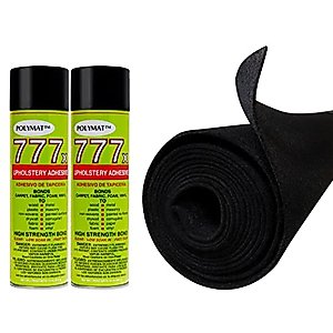 Polymat 10 FT 3.75 FT Black + 2 CANS 777 Spray Glue Grey Non Woven Felt Fabric Roll comp w/SubWoofer Speaker Box Enclosure Carpet and Trunk, Crafts, Multipurpose Liner, Latex Backed Felt Carpet