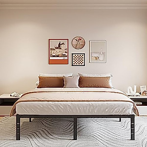 MGNO Metal Platform Bed Frame,18 Inch Queen Bed Frame No Box Spring Needed,Steel Slat Support,Simple and Atmospheric Queen Size Bed Frame