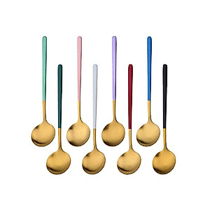 Color ME! 8 Piece Stainless Steel Espresso Coffee Spoons Mini Teaspoons Set Lightweight Small Round Spoons Set for Coffee, Tea, Ice Cream, Dessert, Cake, Dishwasher Safe, Eco Friendly, Multicolor