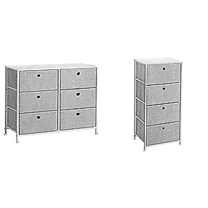 SONGMICS 3-Tier Closet Drawer, 31.5 x 11.8 x 24.8 Inches, Light Gray and White ULTS23W & 4-Tier Dresser Units Storage Cabinet with 4 Easy Pull Fabric Drawers, 17.7", Light Gray