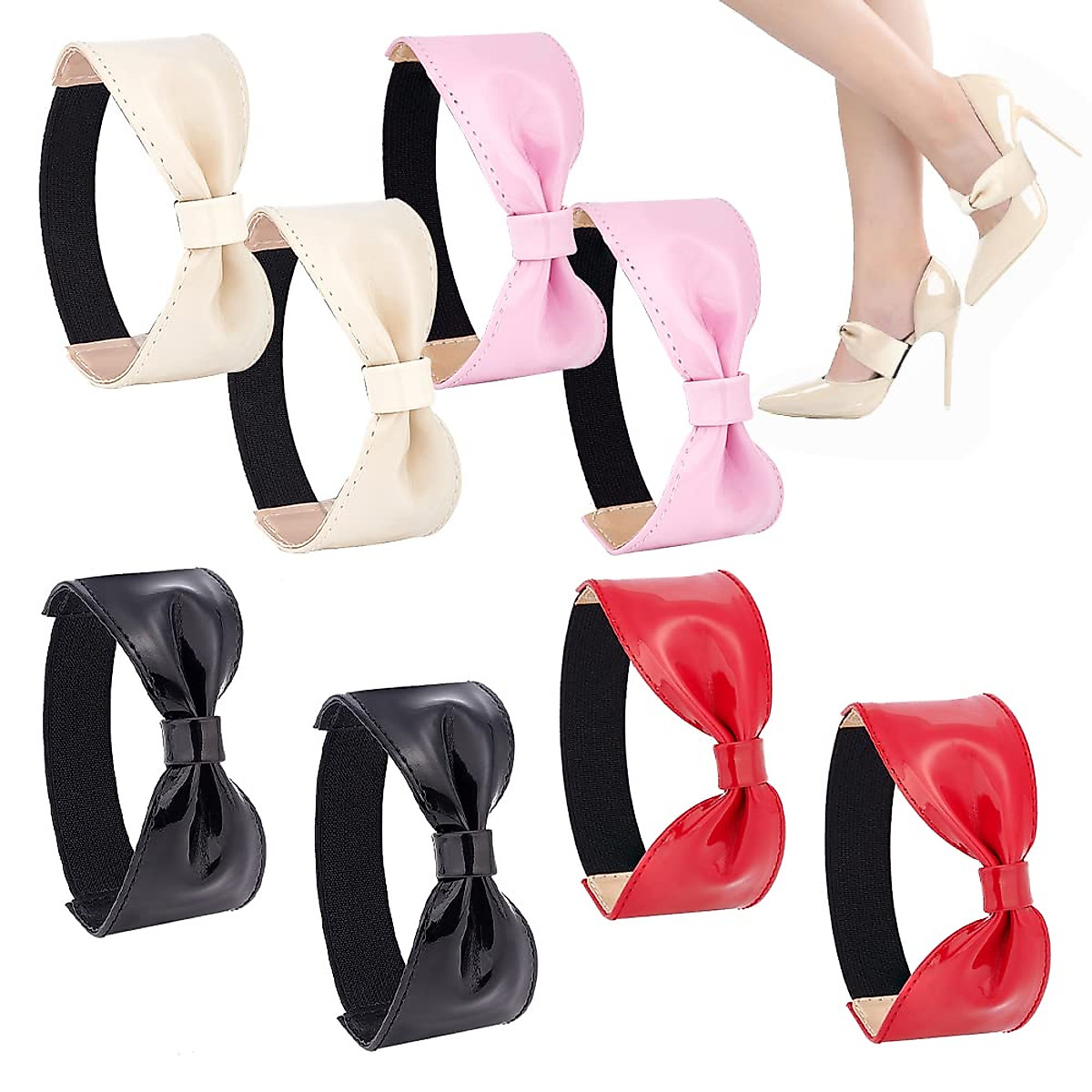 PH PandaHall High Heel Shoe Straps 4 Pairs Bowknot Elastic Shoe Laces PU Leather Anti Loose Shoelace Belt Ankle Straps Detachable Shoe Strap Band for Holding Loose High Heel Shoes
