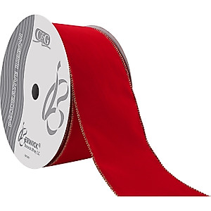 Berwick Offray 4" Wide Velvet Ribbon for Decoration and Crafts, 50-Yard Spool, Red and Gold