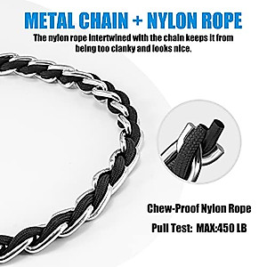Chew Proof Metal Leash Chain Dog Leash for Medium Large Dogs, Chain Link Dog Leash Anti Chew 5FT Strong Anti Bite Dog Leash Comfortable Soft Padded Handle Black
