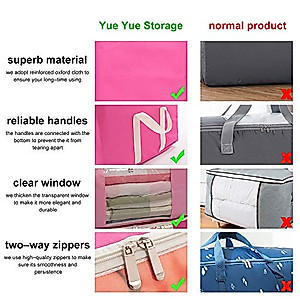 YueYue 2pack large capacity organizer storage bag,sturdy zipper Storage containers bags with reinforced handle, storage bag clothes blankets comforters clear window