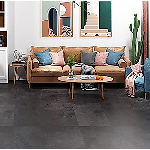 Livelynine 32-Pack Removable Floor Tiles Peel and Stick Flooring Charcoal Grey Vinyl Flooring Waterproof Bathroom Floor Tile Stickers Stick On Laminate Flooring Sticky Linoleum Flooring 12X12 Inch