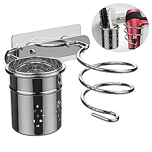 EINFAGOOD Hair Dryer Holder Wall Mount with Adhesive Pads, Bathroom Organizer Storage Cylindrical Cup, Stainless Steel Polished Finish (2. Hair Dryer Holder)