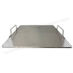 Sunrise Stainless Steel Fryer Screen with Handles (Solid Screen) (1, 13.5" x 13.5" x 1.75")