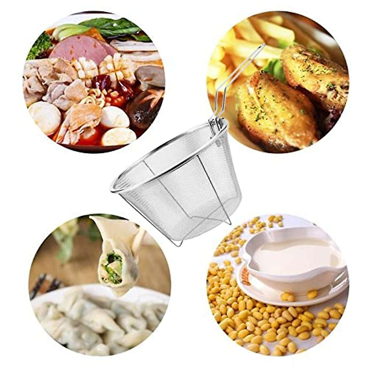 Round Wire Fry Basket,Stainless Steel Fryer Basket Deep Fry Basket with Handle Fryer Strainer for Pot Mini Fish Fry Fryer Strainer with Long Handle Cooking Tool