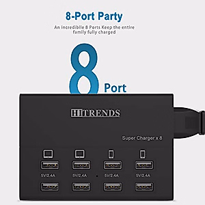 USB Charger, HITRENDS 8 Ports Charging Station 60W/12A Multi Port USB Charger Hub for Multiple Devices (5ft Cord, Black)