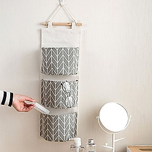 3 Grids Pockets Wall Hanging Storage Bag,Cloth Closet Storage Organizer Pouch, BCDlily Towel Clothes Storage Bag Small Stuff Container (Gray)