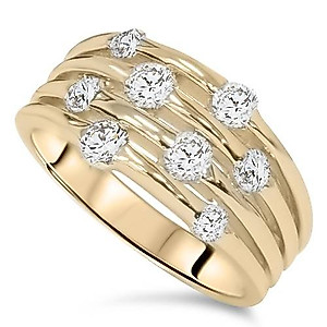 P3 POMPEII3 1ct Yellow Gold Real Diamond 14K Right Hand Womens Fashion Multi Row Ring - Size 8.5