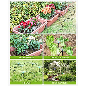 HIRALIY 91.8FT/28m Drip Irrigation Kits for Plant, Patio Watering System for Flower Beds, Automatic Irrigation Equipment Set for Garden Fruit Orchards and Shrubs, 1/4" Drip tubing and Two-ways Adapter