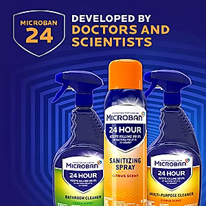 Microban Disinfectant Spray, Travel Size 24 Hour Sanitizing Spray, Citrus Scent, 4 Count (2.8oz Each)
