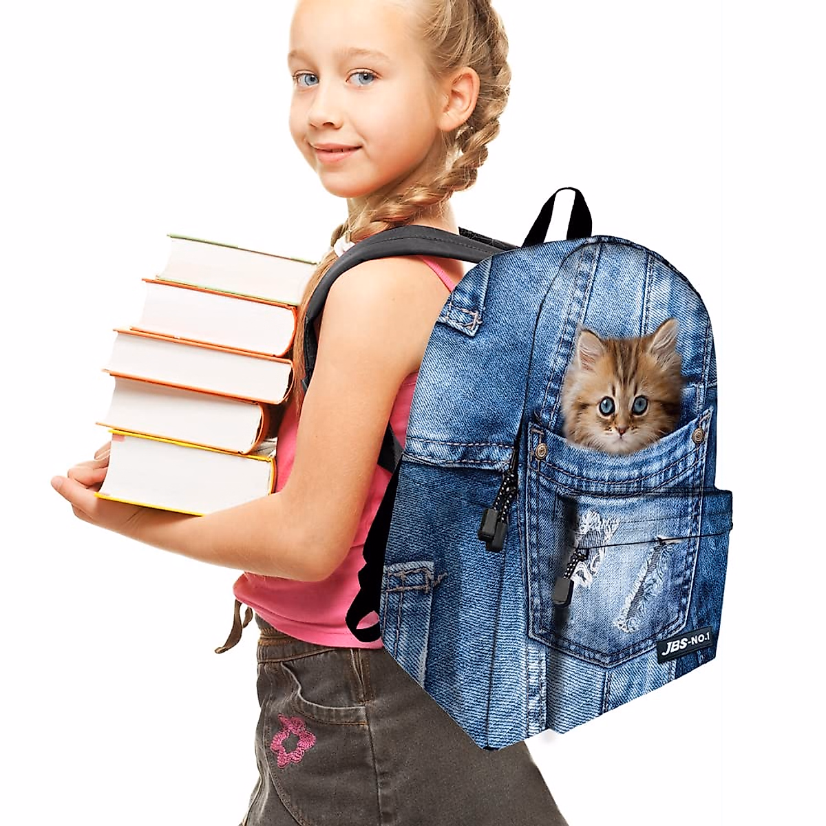 JBS-NO.1 Cute Kids Backpack for Teen Girls Boy Women,Cats Dogs Puppy Bookbag…