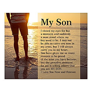 My Son-Love You Forever- Inspirational Family Wall Art, Loving Heartfelt Message With Modern Typographic Beach Sunset Print For Home Decor, Office Decor. Great Wedding-Graduation Gift! Unframed-10x8