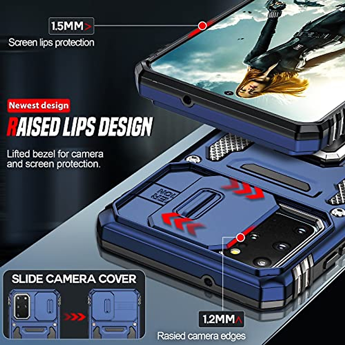 LeYi for S20 Plus Phone Case: Samsung Galaxy S20 Plus Case with Slide Camera Cover, 360 Full Body Military-Grade Phone Case with Kickstand for Samsung S20 Plus, Navy Blue