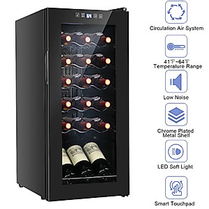 LEADZM 18 Bottle Freestanding Wine Fridge, Compressor Wine Cooler Refrigerator, Mini Wine Cellar for Red, White Wine and Champagne with Digital Temperature Control & Double-layered Glass Door