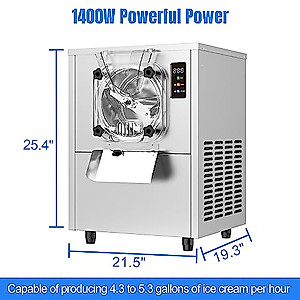 XPW Commercial Hard Serve Ice Cream Machine - 1400W 3.2 to 3.5 Gallons/H Gelato Ice Cream maker with LED Panel Auto Clean Perfect 110V Ice Cream Machine Perfect for Snack Restaurants Bars Supermarket
