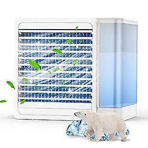 OCROUKI Portable Air Conditioners, Mini Air Conditioner with LED Night Light, Evaporative Air Cooler with 800ML Water Tank, USB Powered Air Cooling Fan for Car, Office, Home and Camping